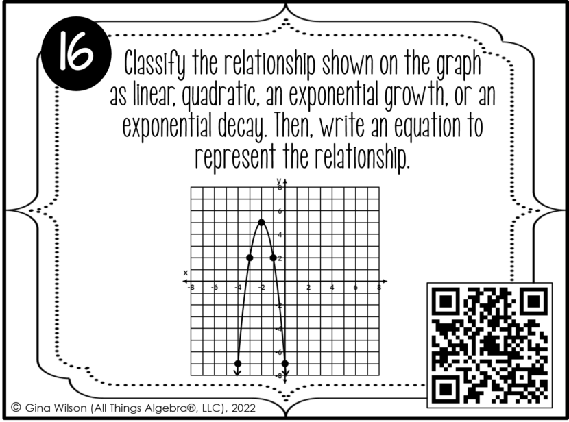 Writing Functions (Linear, Quadratic, Exponential) Task Cards - All ...