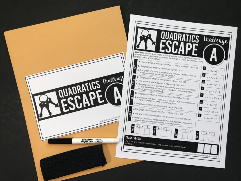 Quadratic Equations Review Escape Room Activity - All Things Algebra®