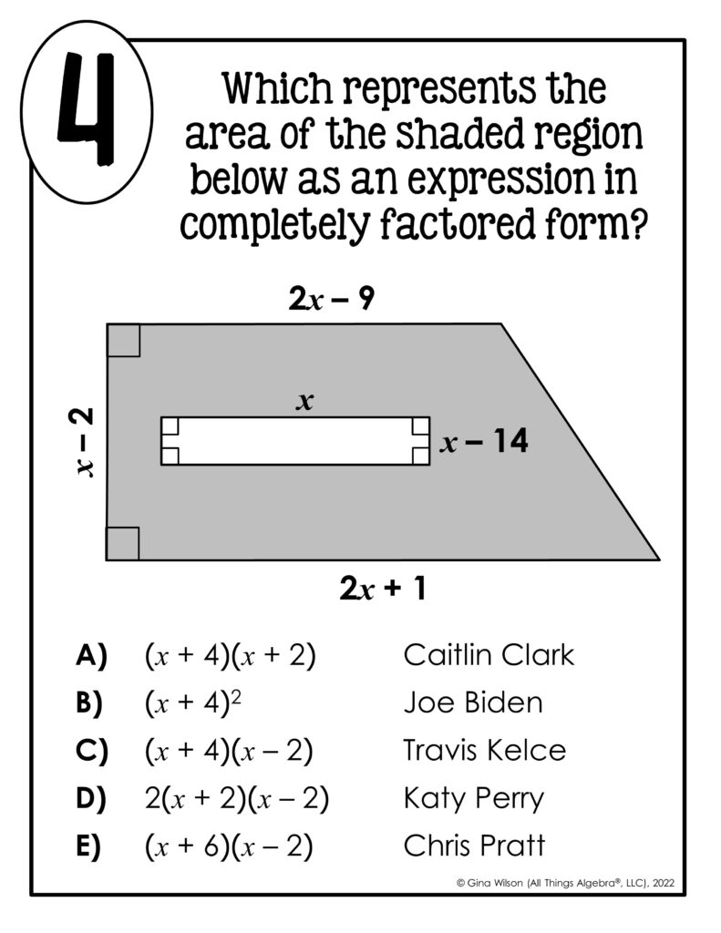Factoring Polynomials (with Geometric Applications) Math Lib Activity ...