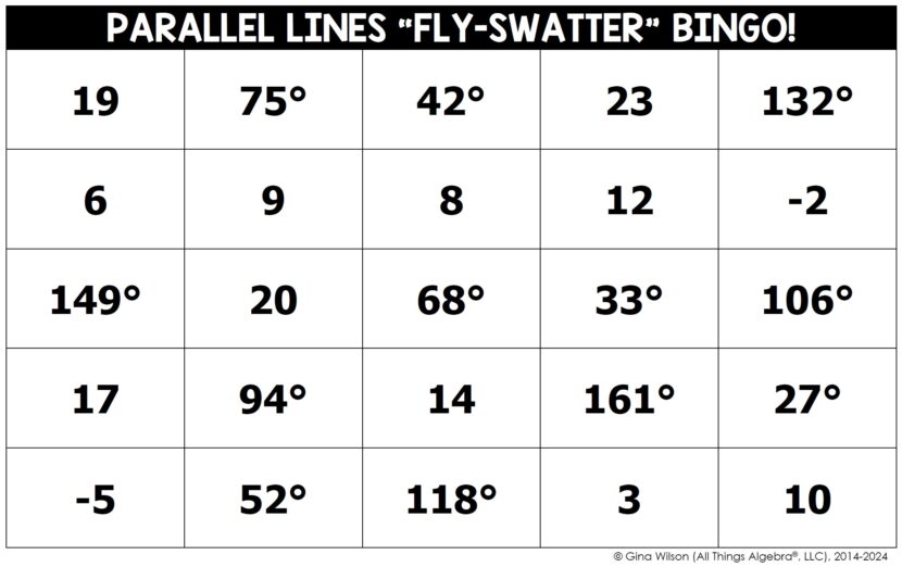 Parallel Lines Cut by a Transversal Fly-Swatter Bingo Game - All Things ...