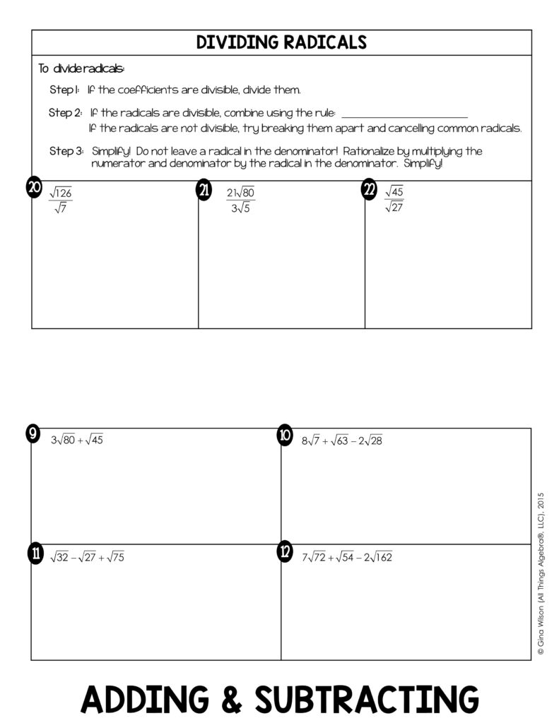 Radicals (Expressions & Equations) Flip Book - All Things Algebra®