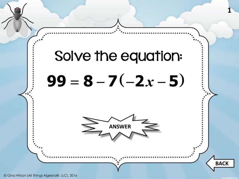 Multi-Step & Absolute Value Equations Fly-Swatter Bingo Game - All ...