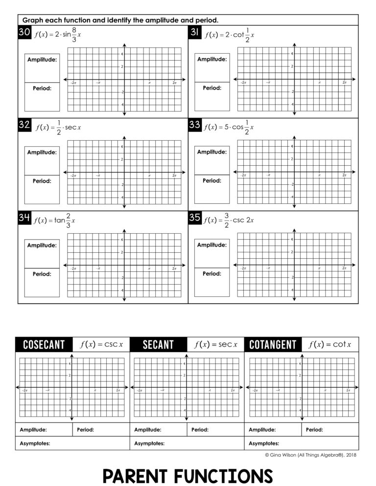 Graphs of Trigonometric Functions Flip Book - All Things Algebra®