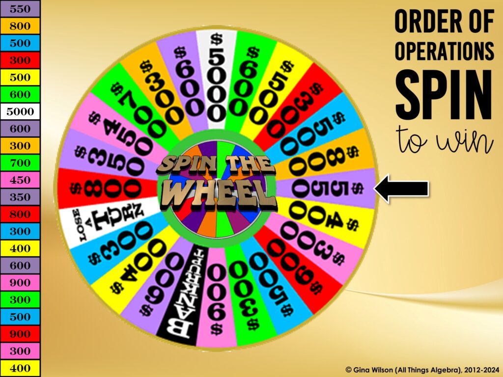 Order of Operations Spin to Win Game - All Things Algebra®