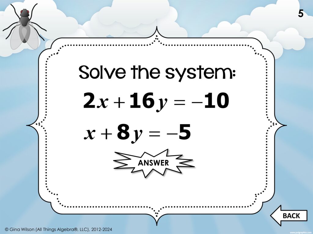 Systems of Equations Fly-Swatter Bingo Game - All Things Algebra®