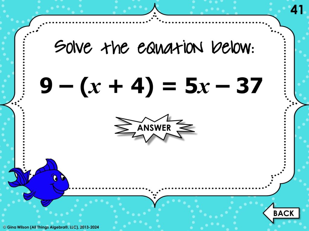 Multi-Step Equations Gone Fishin' Game - All Things Algebra®