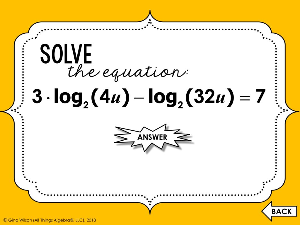 Exponential & Logarithmic Equations Bingo Game - All Things Algebra®