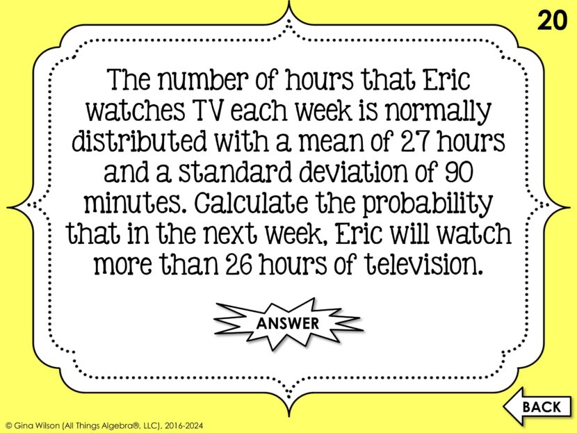 Normal Distribution Bingo Game - All Things Algebra®