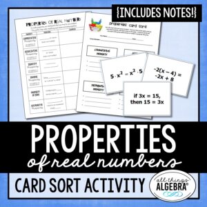 Algebra Properties Notes and Card Sort Activity - All Things Algebra®