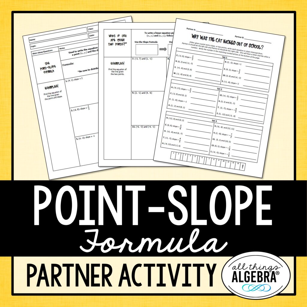 Point-Slope Formula Notes & Partner Activity - All Things Algebra®
