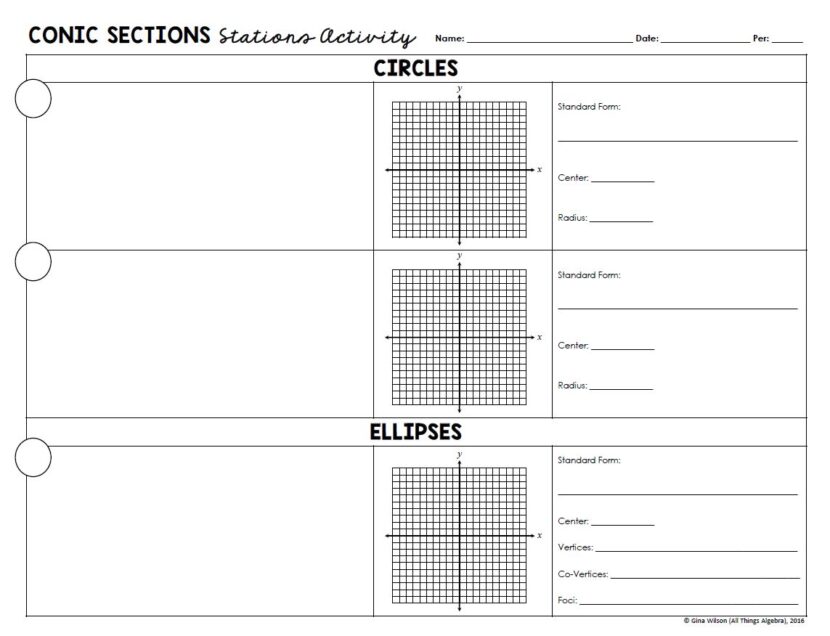 Identifying and Graphing Conic Sections Stations Activity - All Things ...
