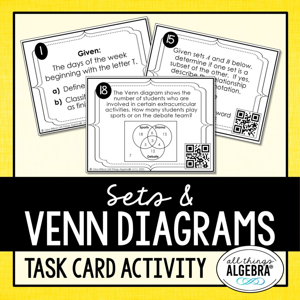 Sets and Venn Diagrams Task Cards - All Things Algebra®