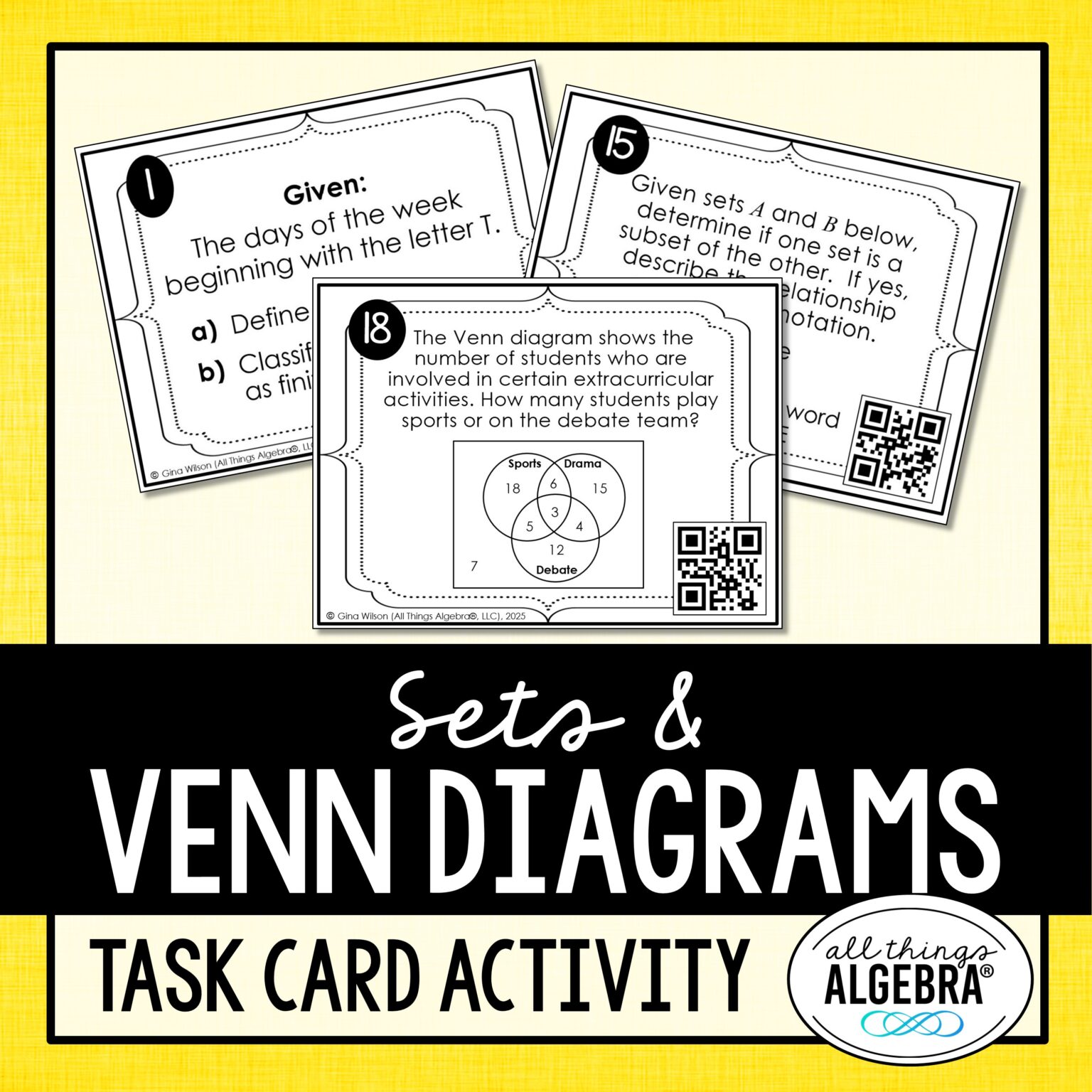 Sets and Venn Diagrams Task Cards - All Things Algebra®