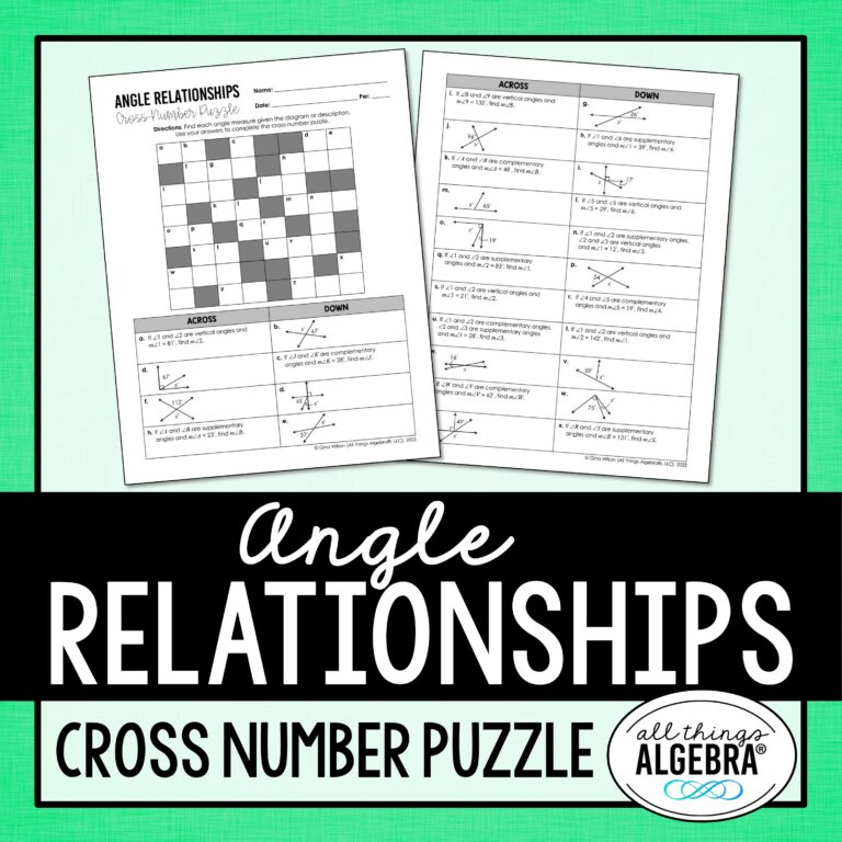 Angle Relationships (Vertical, Complementary, Supplementary) Cross ...