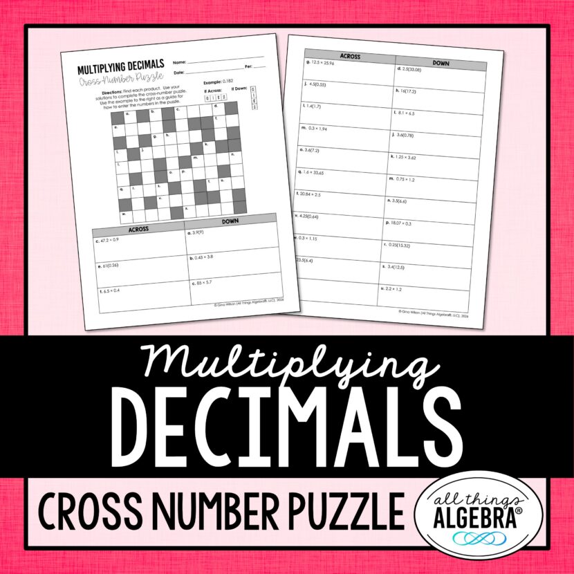 Multiplying Decimals Cross Number Puzzle - All Things Algebra®